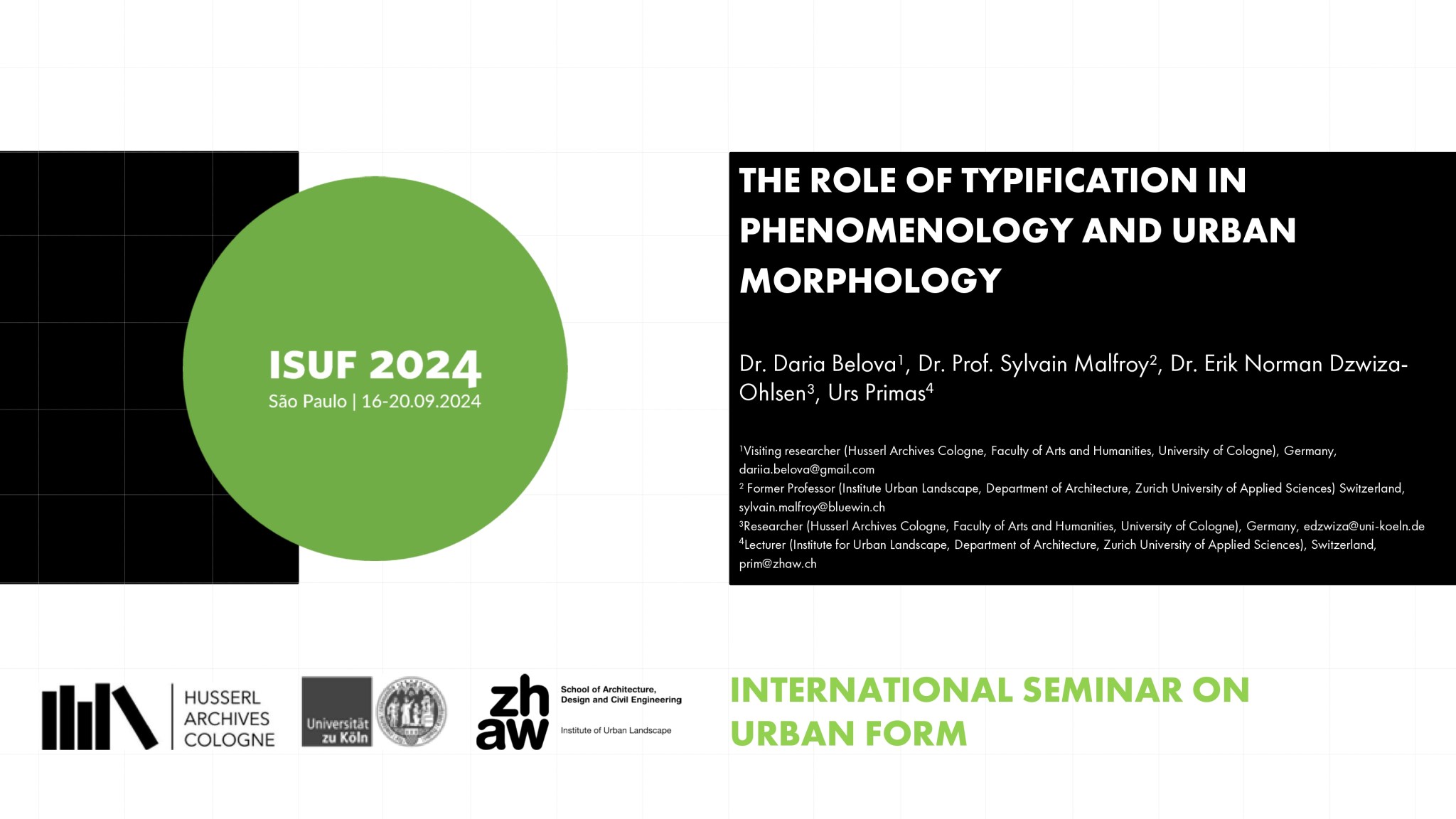 ISUF 2024 – Phenomenology & Urban Morphology